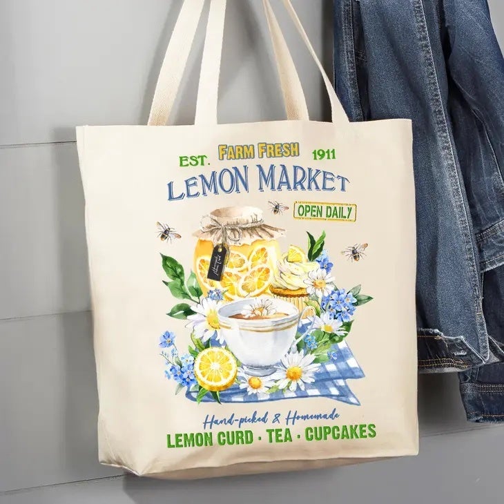 Farm Fresh Lemon Market Tea Cotton Tote Bag | Outrageous Olive Oils ...