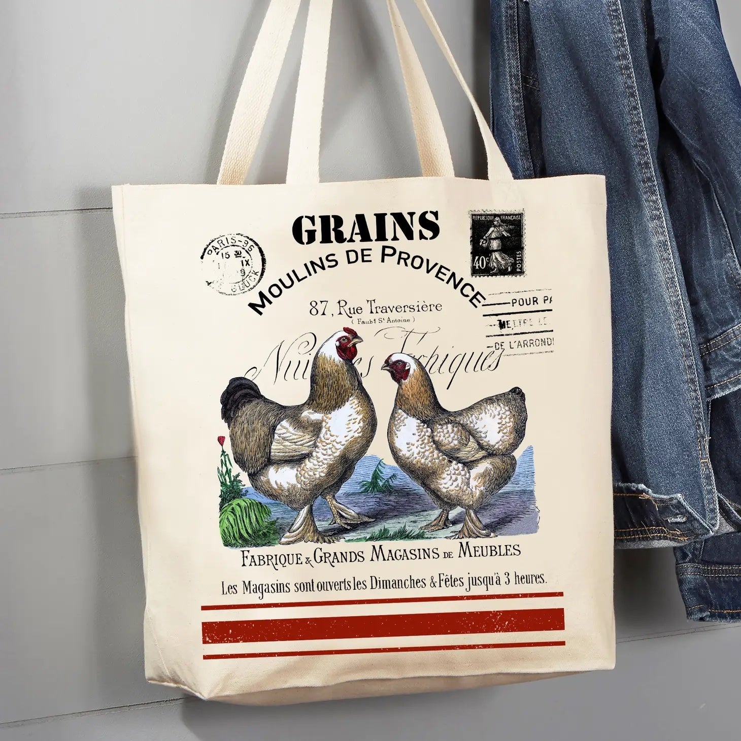 French Country Farm Chickens Canvas Tote Bag | Outrageous Olive Oils ...